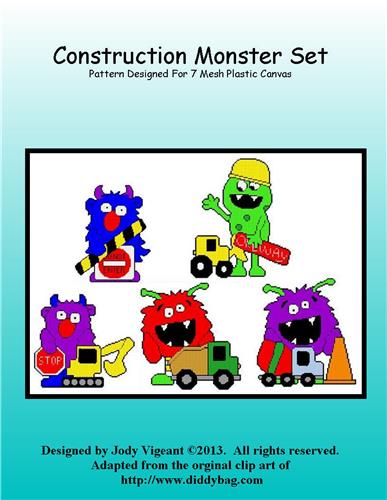 "Construction Monsters" | Plastic Canvas Pattern