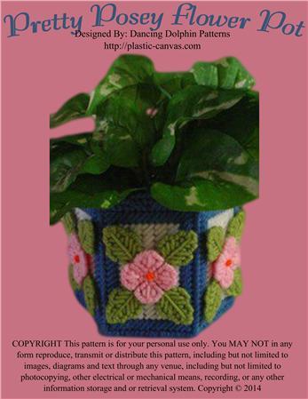 "Pretty Posey Flower Pot" | Plastic Canvas Pattern