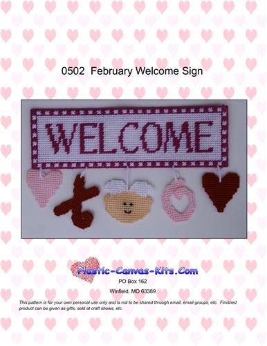 "February Welcome Sign" | Plastic Canvas Pattern