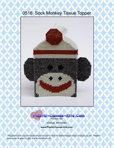 "Sock Monkey Tissue Topper" | Plastic Canvas Pattern