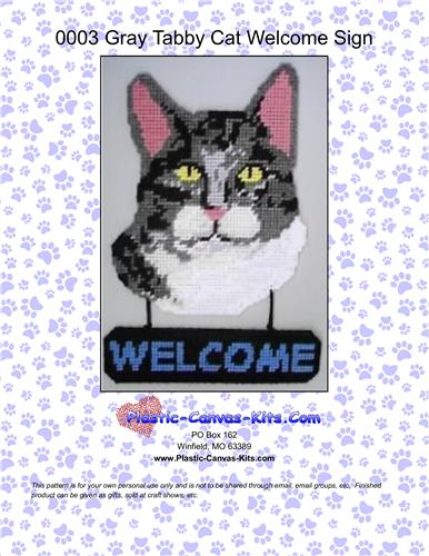 "Grey Tabby Cat Welcome Sign"