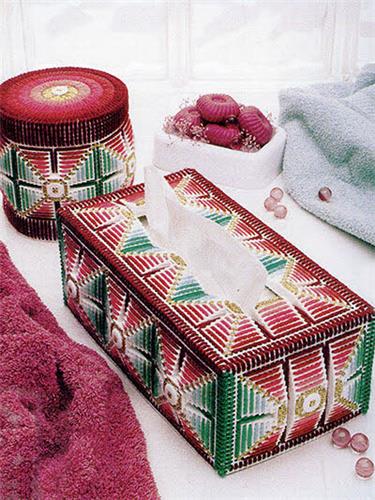 Green & Coral Tissue Set | Plastic Canvas Pattern