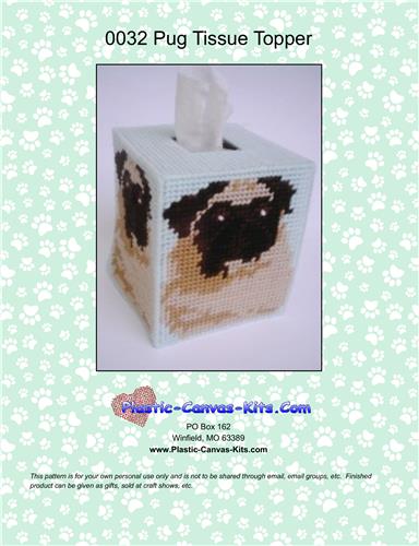 "Pug Tissue Topper" | Plastic Canvas Pattern
