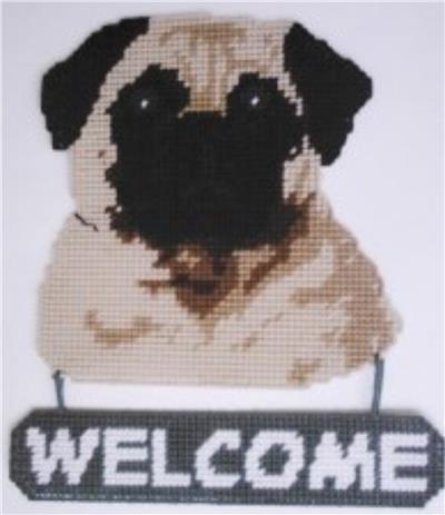 "Pug Welcome Sign" | Plastic Canvas Pattern