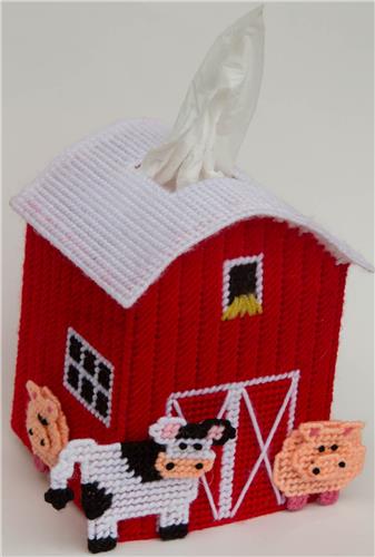 "Barn Tissue Topper" | Plastic Canvas Pattern